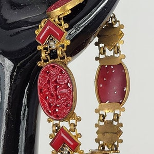 1920’s Neiger Brothers Art Deco Red Pressed Glass, Faux Black Enamel ...