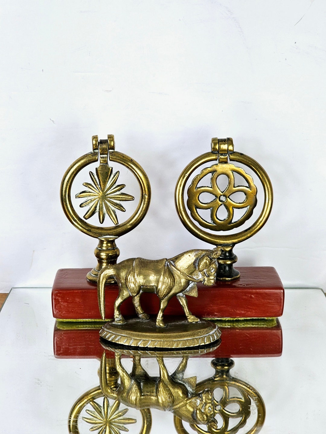 Antique Brass Horse / Pony on Base & Pair of Horse Brass Terrets ...