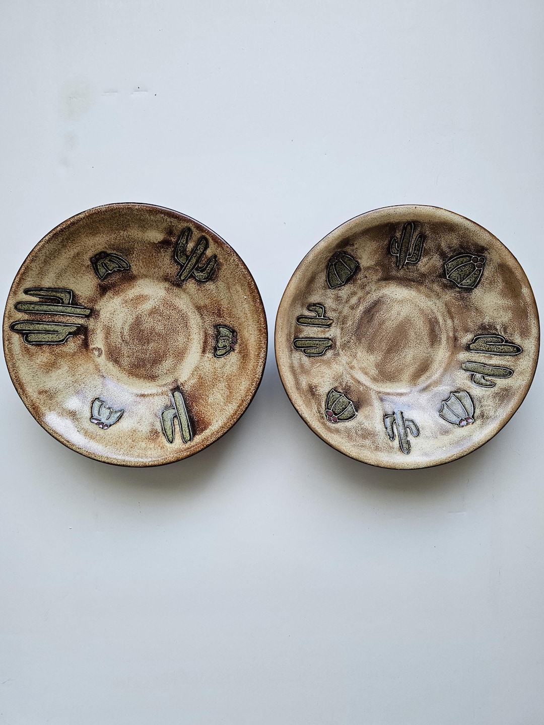 2 Mara Mexico Stoneware Pottery Bowls Saguaro Barrel Cactus Signed ...