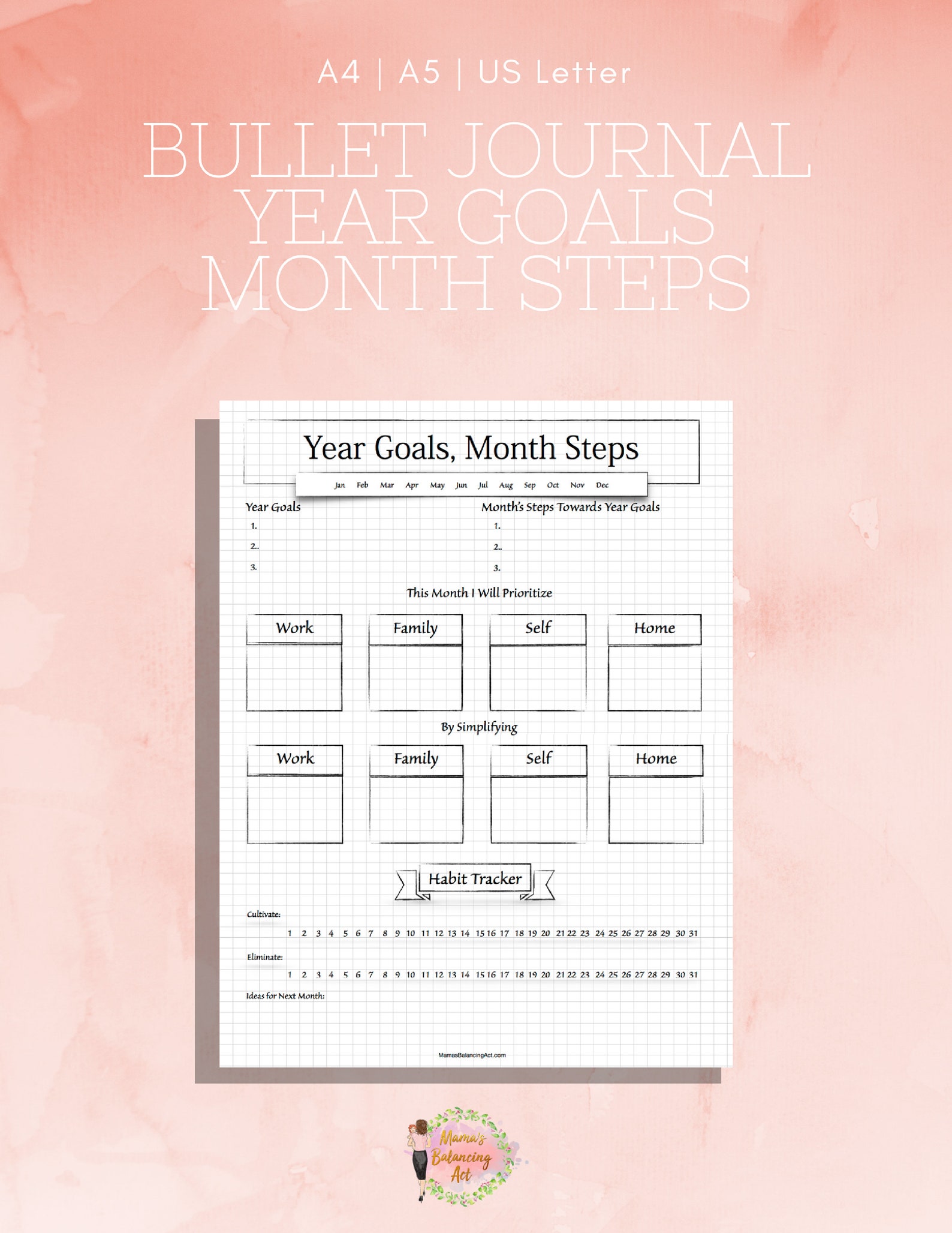 Year Goals Month Steps Bullet Journal Habit Tracker - Etsy
