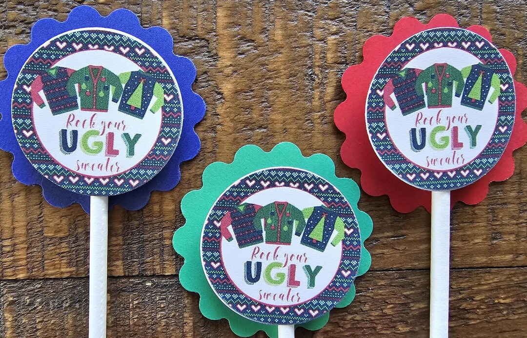 Ugly Sweater Christmas Cupcake Toppers Set of 24 - Etsy