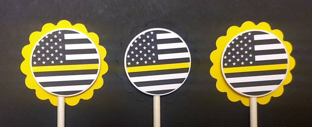 Thin Yellow Line Dispatch Cupcake Toppers Set of 24 - Etsy
