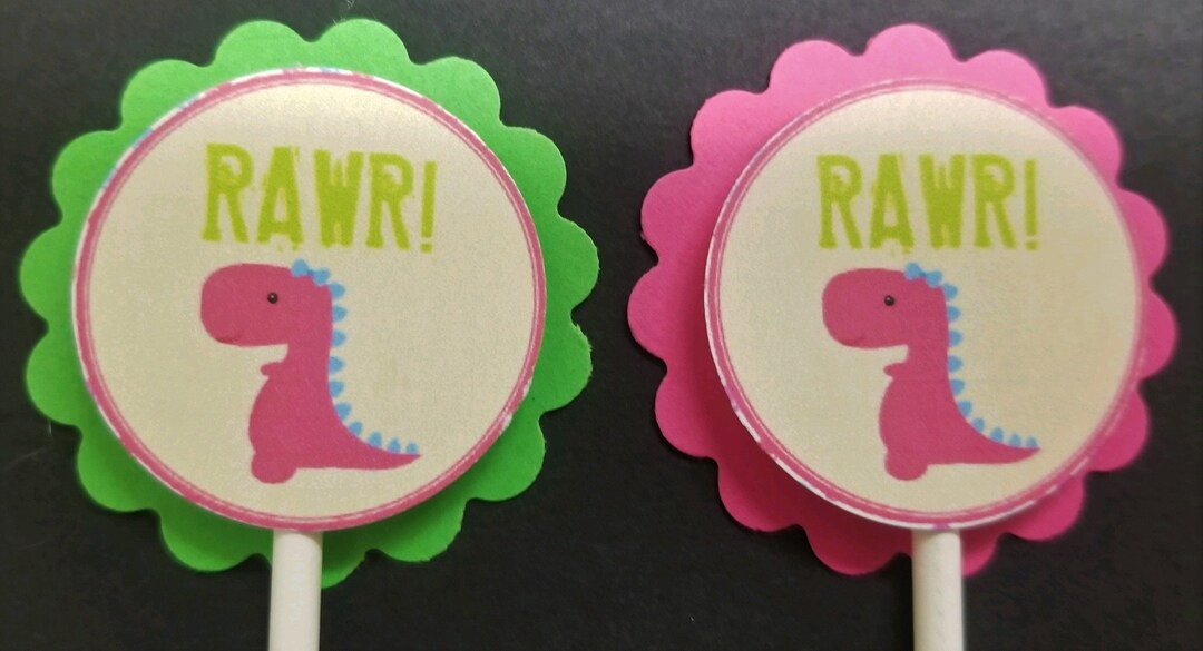 Pink Rawr Dinosaur Cupcake Toppers Set of 24 - Etsy