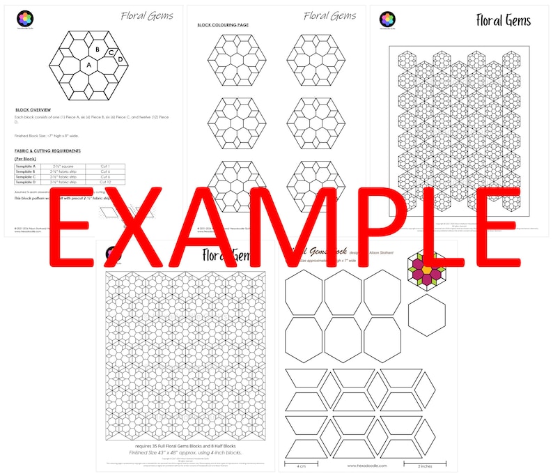 4" Floral Gems EPP Block Pattern and Templates - PDF for Printing and ...