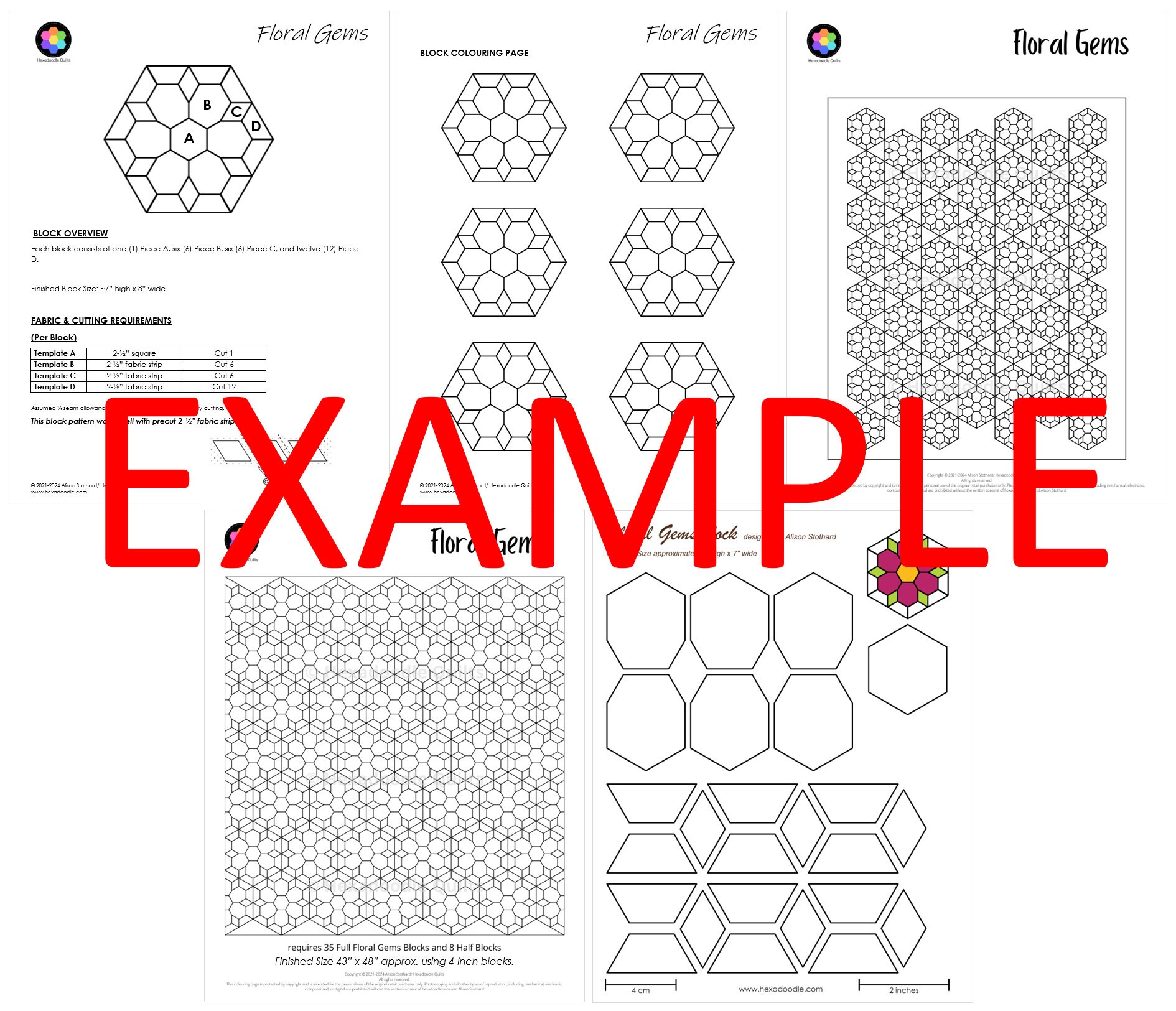 4" Floral Gems EPP Block Pattern and Templates - PDF for Printing and ...