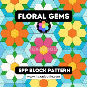 4" Floral Gems EPP Block Pattern and Templates - PDF for Printing and ...