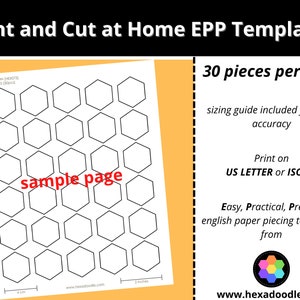 HEX075 - HEXAGON - EPP Print and Cut at Home Templates - 3/4 Inch Sides ...