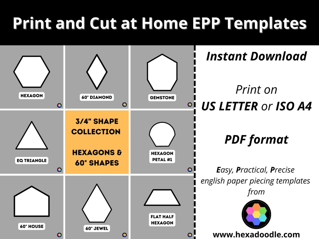 3/4" SIDES Hexagon & 60 Degree Shapes Collection + Quilt Sampler Bonus ...