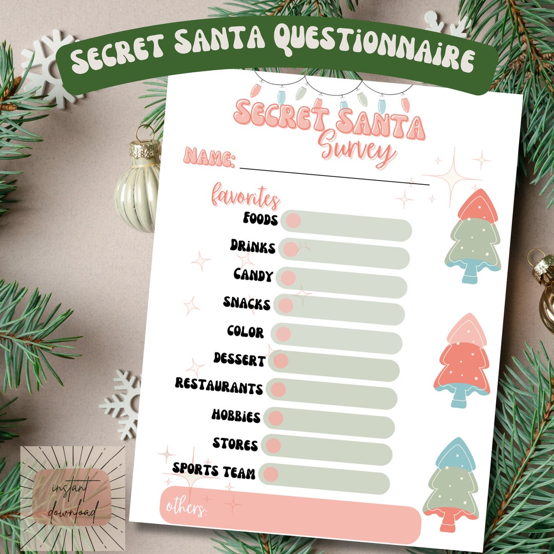 Secret Santa Questionnaire, Secret Santa Survey, Gift Exchange ...