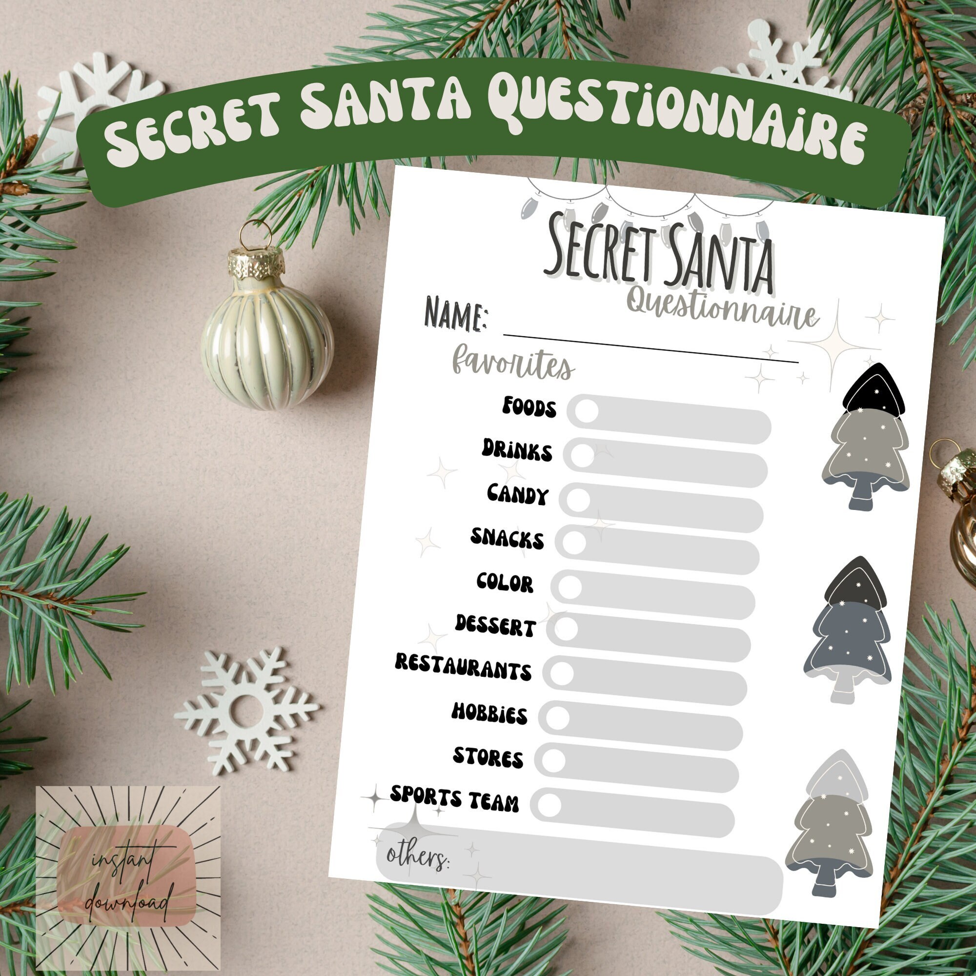 Secret Santa Questionnaire, Secret Santa Survey, Gift Exchange ...