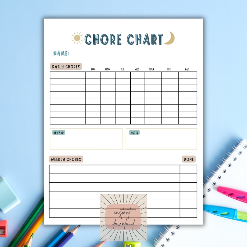 Kids Chore Chart | Chore Chart for Kids | Family Chore Chart | Toddler ...