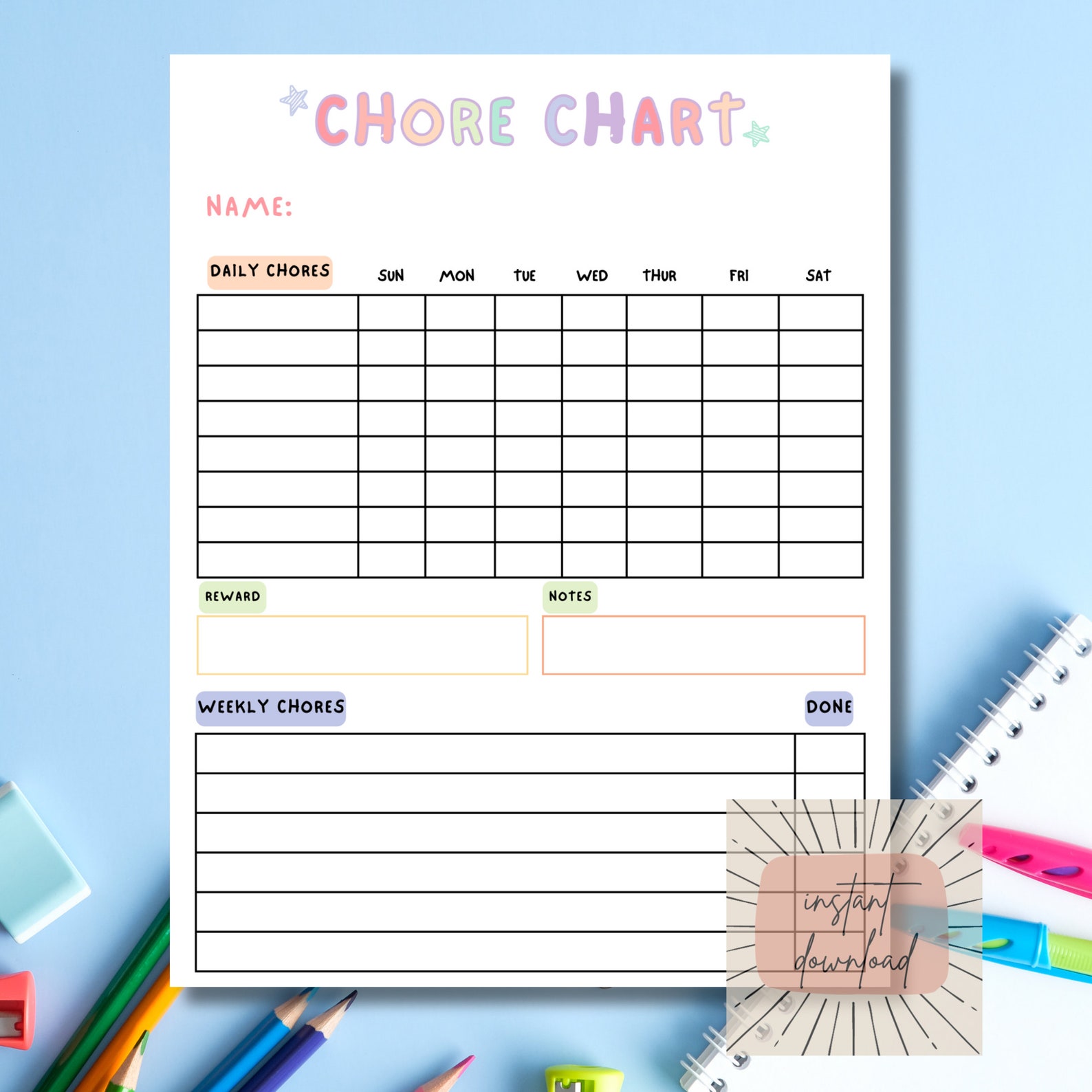 Kids Chore Chart | Chore Chart for Kids | Family Chore Chart | Toddler ...