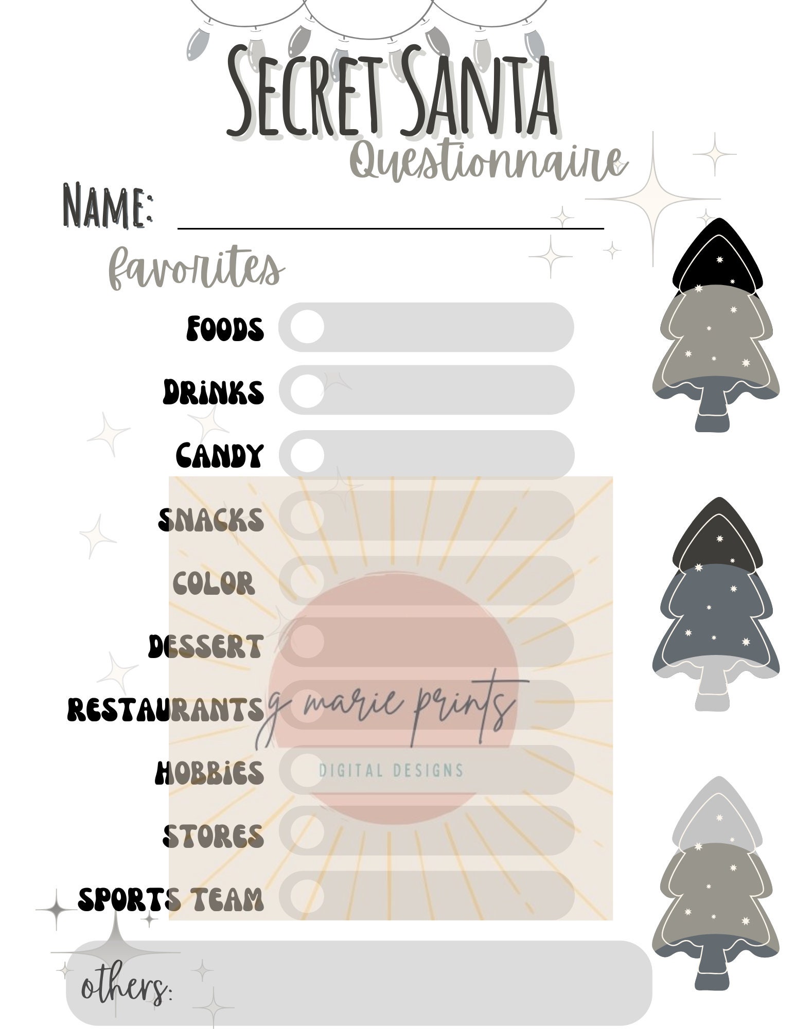 Secret Santa Questionnaire, Secret Santa Survey, Gift Exchange ...
