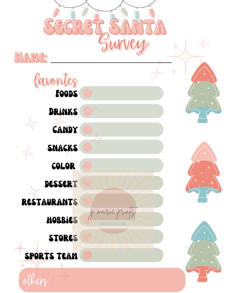 Secret Santa Questionnaire, Secret Santa Survey, Gift Exchange ...