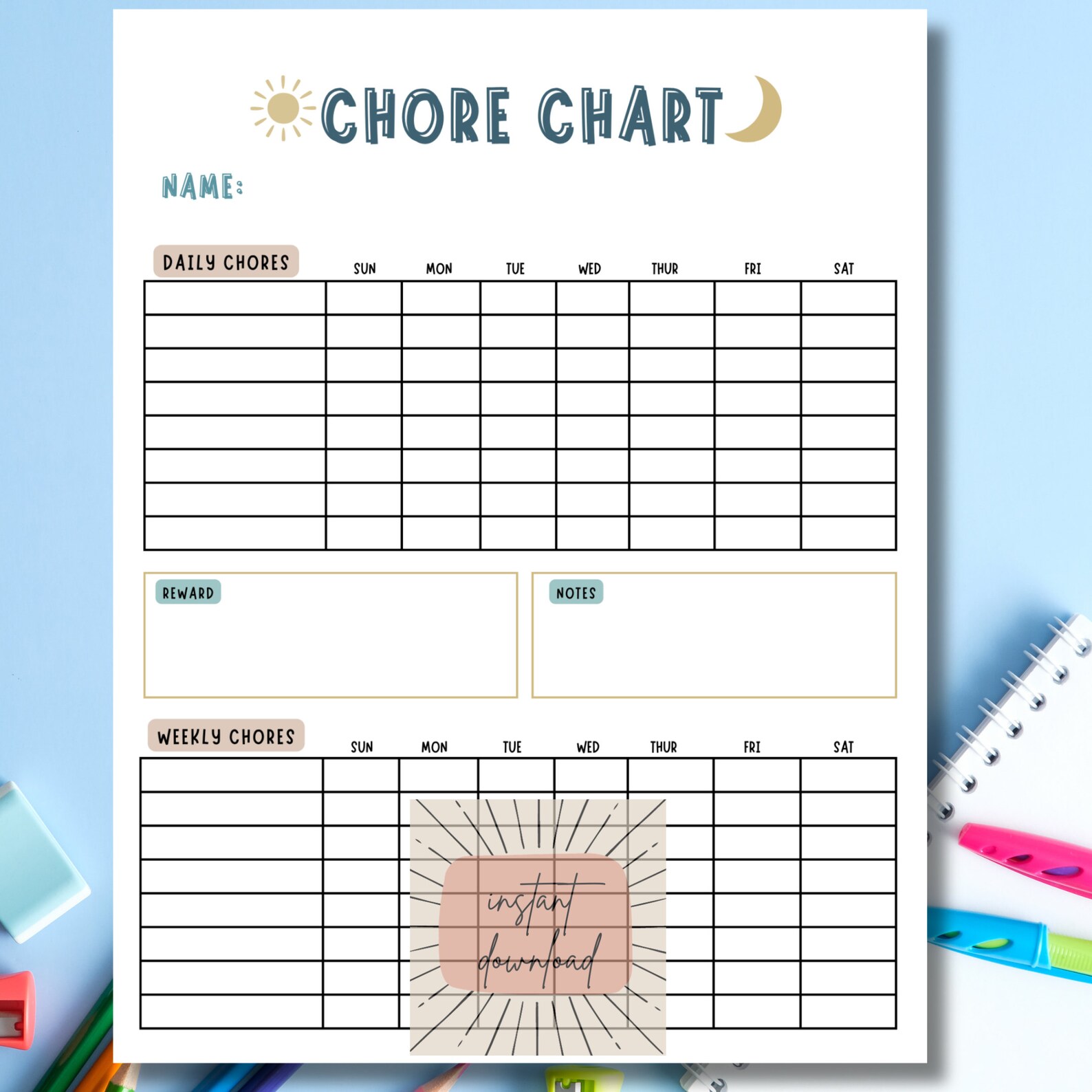 Kids Chore Chart | Chore Chart for Kids | Family Chore Chart | Routine ...