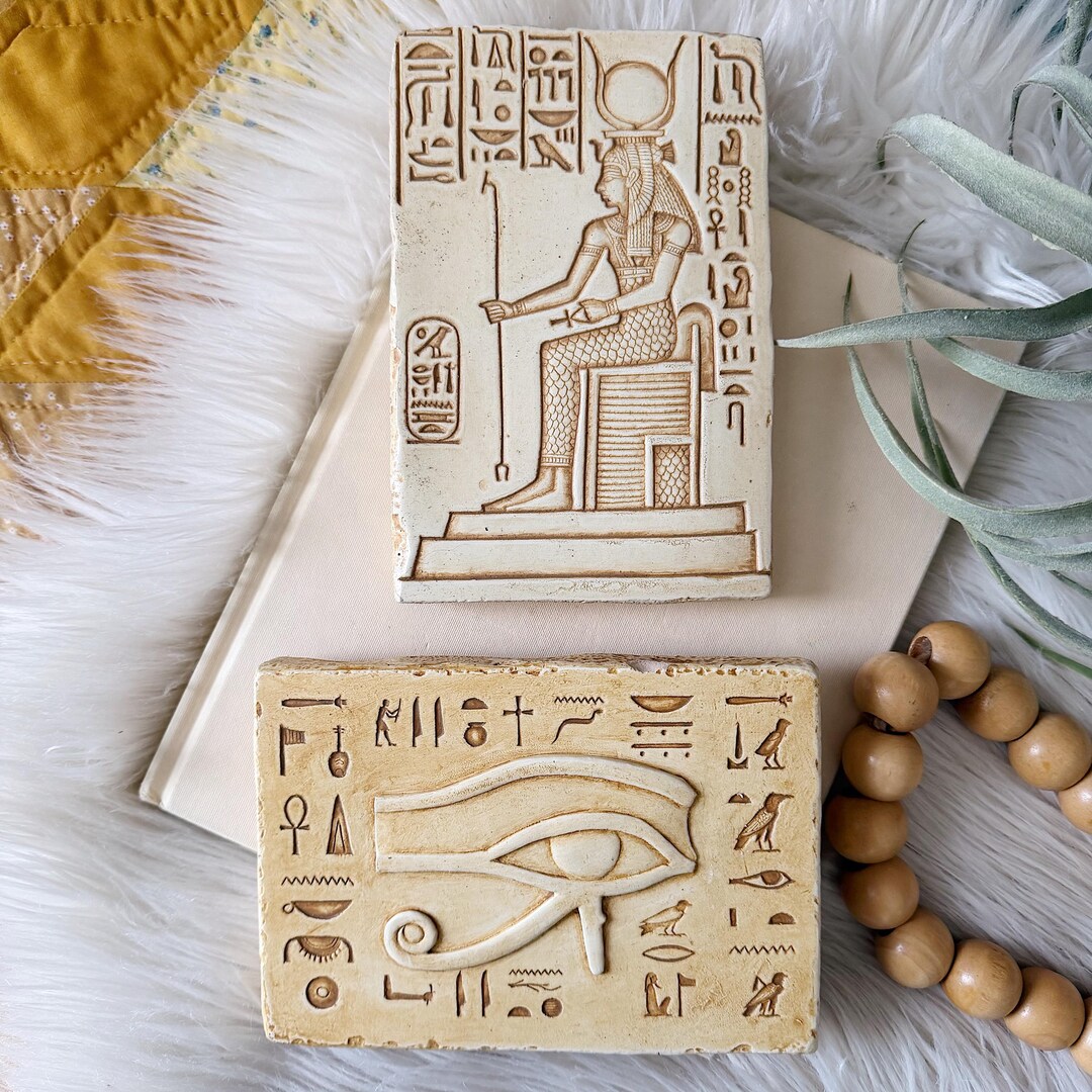 Vintage Egyptian Goddess Isis and Eye of Horus Chalkware Plaque Museum ...