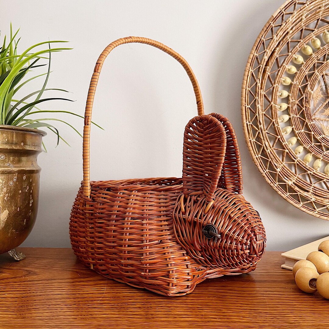 Vintage Wicker Easter Bunny Rabbit Handled Basket - Etsy