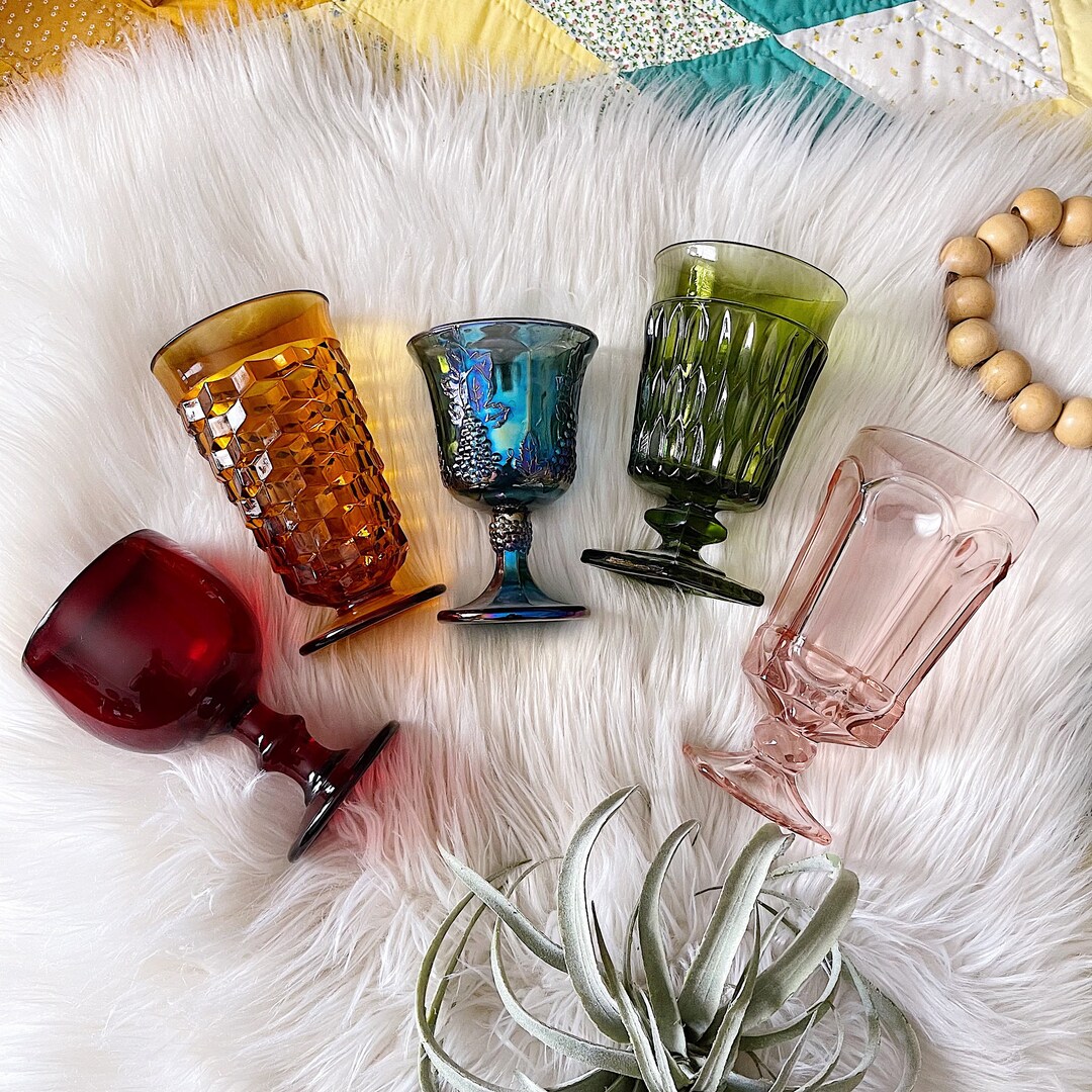 Vintage Glass Goblets Tumblers Set of 5, Rainbow Drinkware, Vintage Mixed Glassware Set, - Etsy