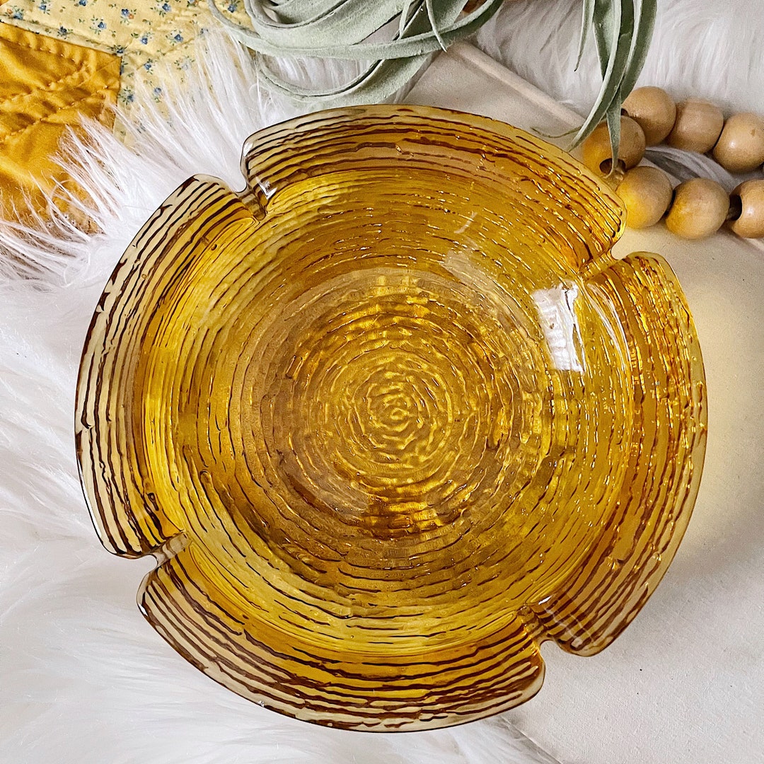 Vintage Honey Amber Anchor Hocking Lido Glass Ashtray Incense ...