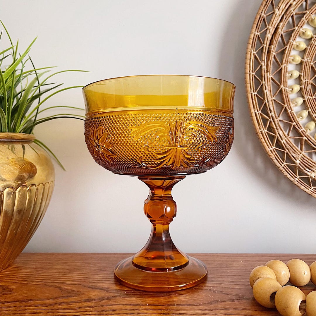Vintage Tiara Indiana Sandwich Amber Glass Pedestal Compote - Etsy