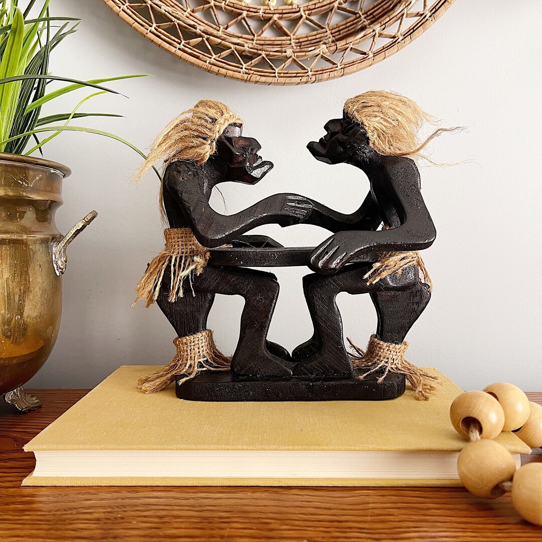 Vintage Hand Carved Wooden African Made Arm Wrestling Handshake Statue ...