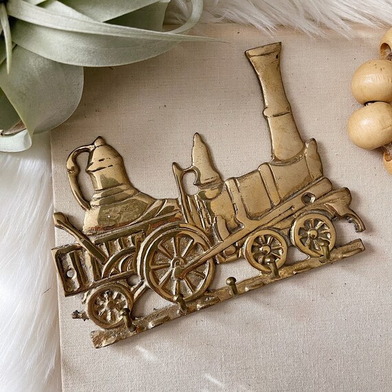 Farmhouse Accents Key Holder Vintage Brass Train Locomotive Key Rack ...