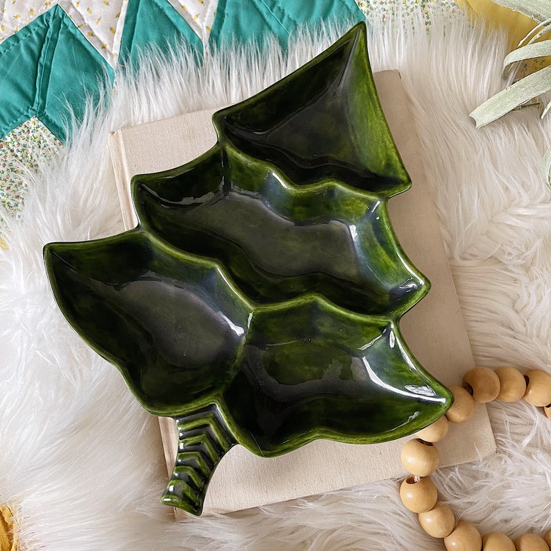 Vintage Ceramic Christmas Holiday Tree Serving Tray - Etsy