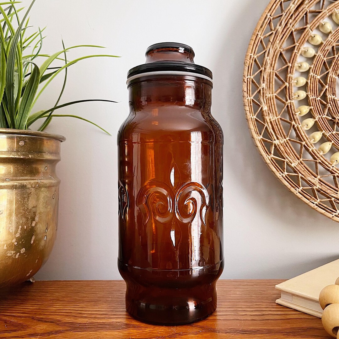 Vintage Borden Cremora Dark Amber Brown Glass Apothecary Jar Kitchen ...