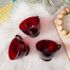 Vintage Ruby Red Glass Mugs Tea Cups Set of 3 - Etsy