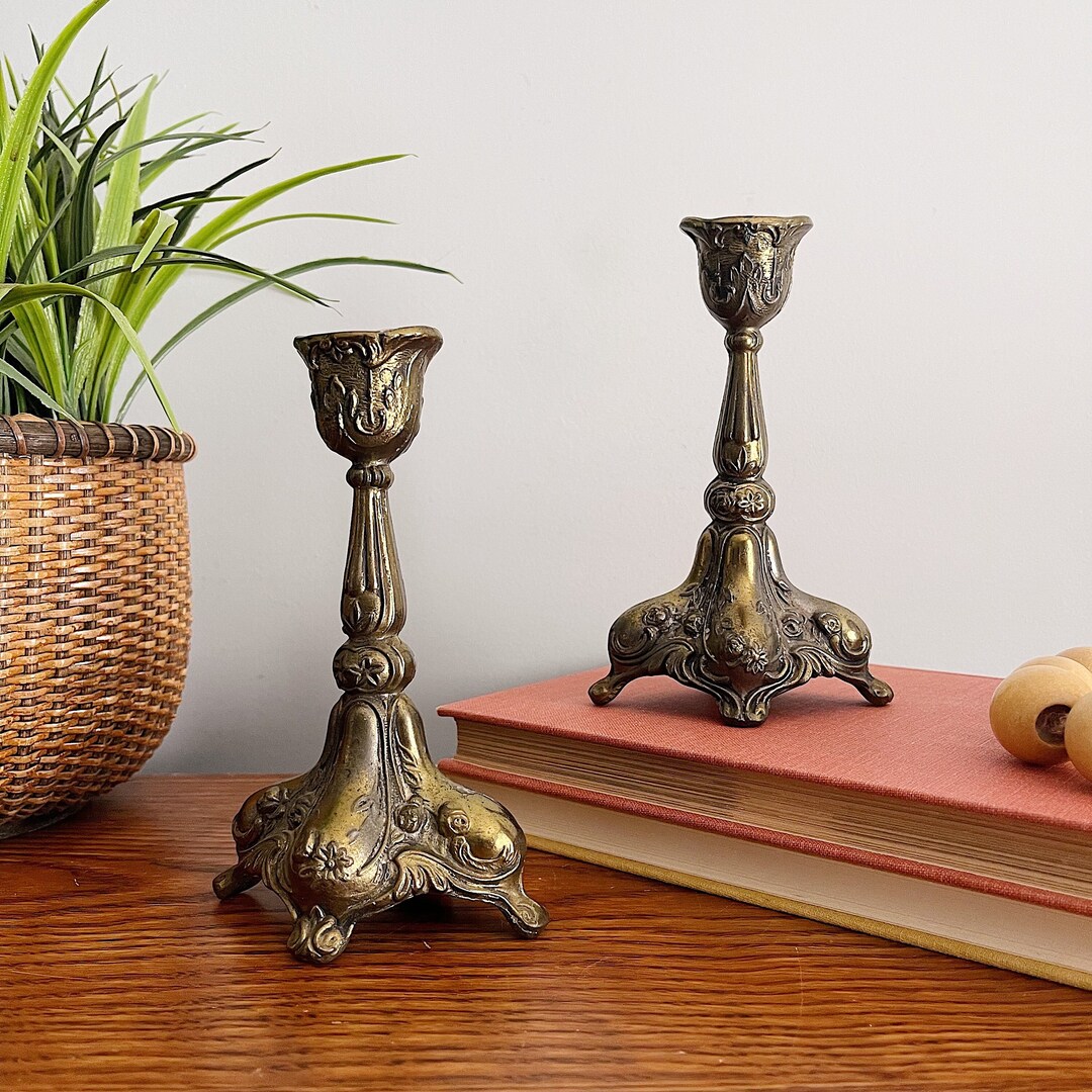 Vintage Ornate Bronze Brass Victorian Style Taper Candleholders - Art ...