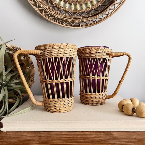 vintage wicker glass holders - Gem