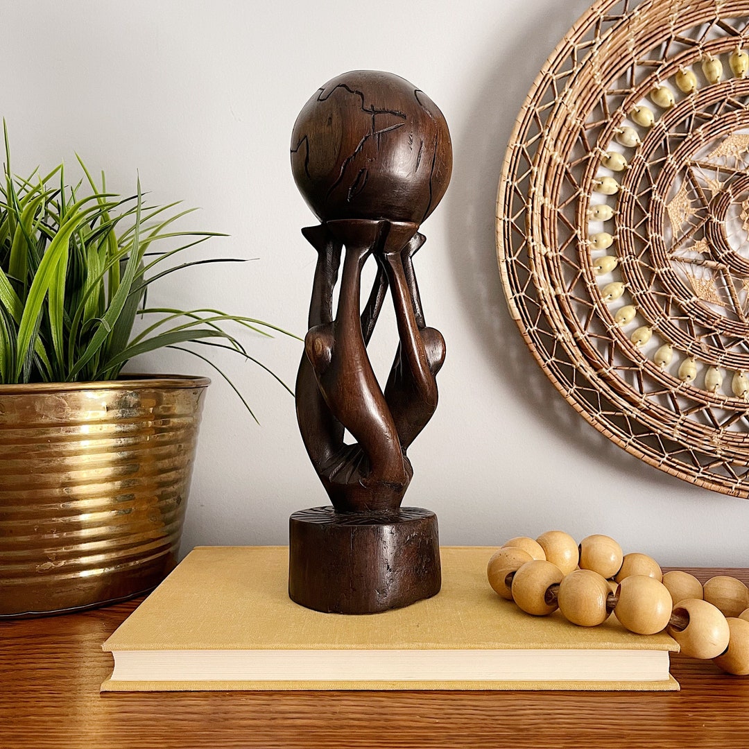 Vintage Hand Carved Wooden African Made Unity Globe Circle of Friends ...