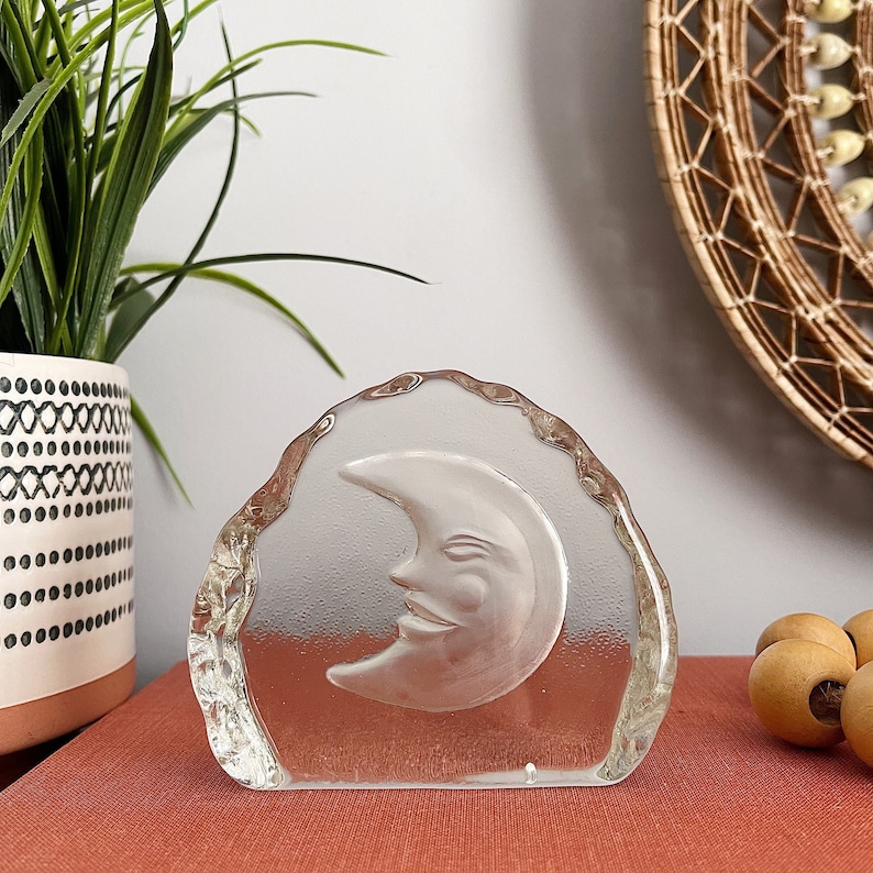 Vintage Clear Glass Art Paperweight Celestial Man in the - Etsy