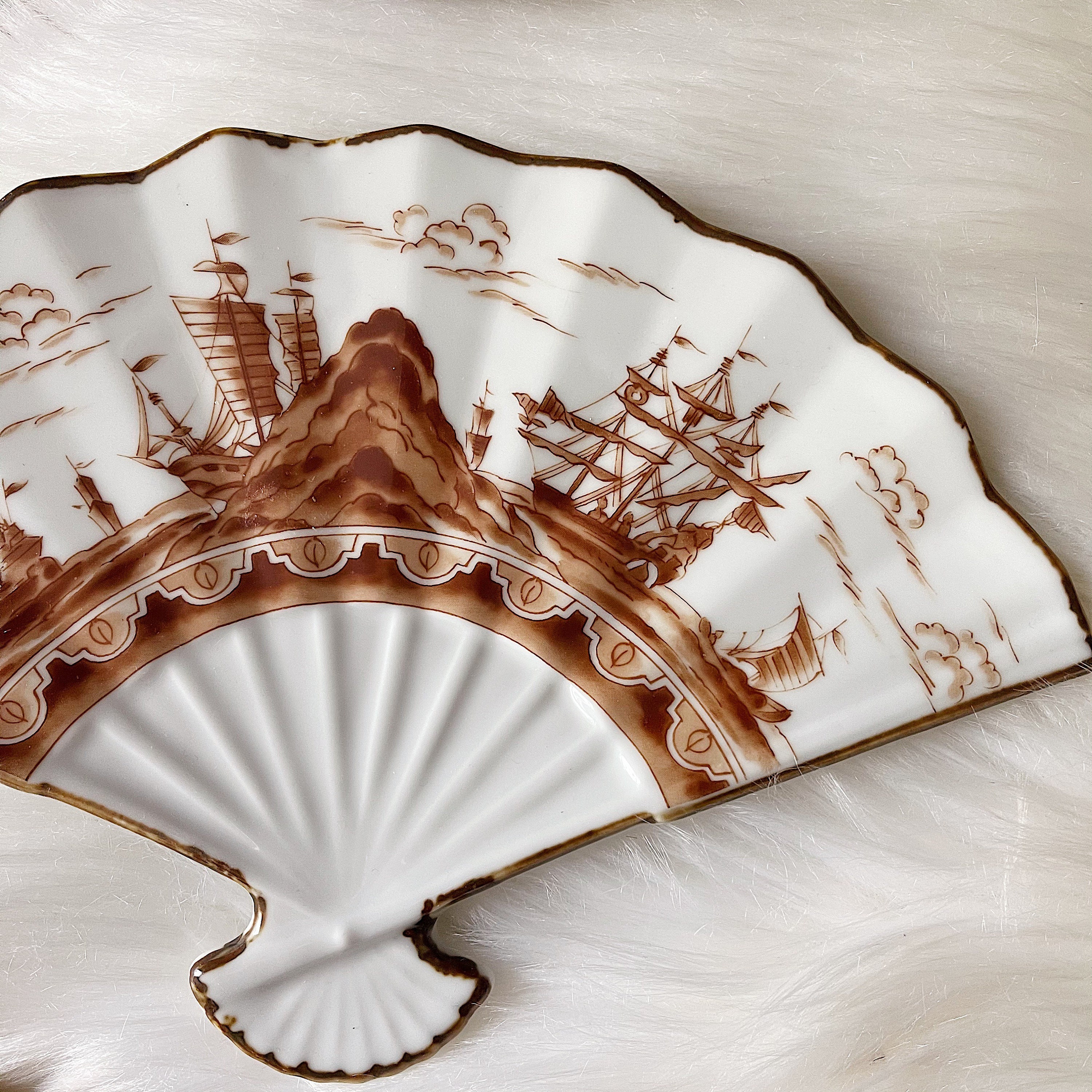 Vintage Ceramic Japanese Fan Shaped Dish - Etsy