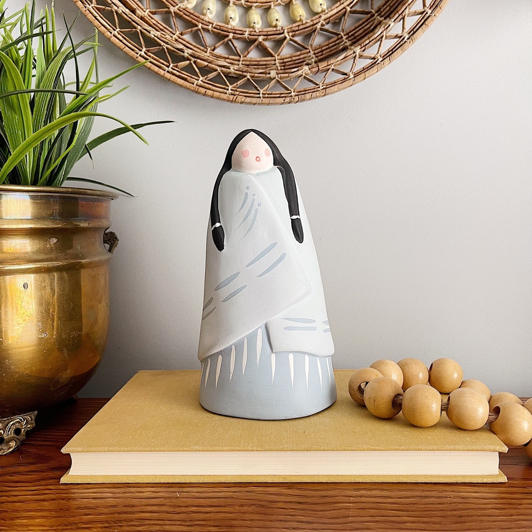 Vintage Southwestern Art Pottery - Light Sky Blue Female Indigenous ...
