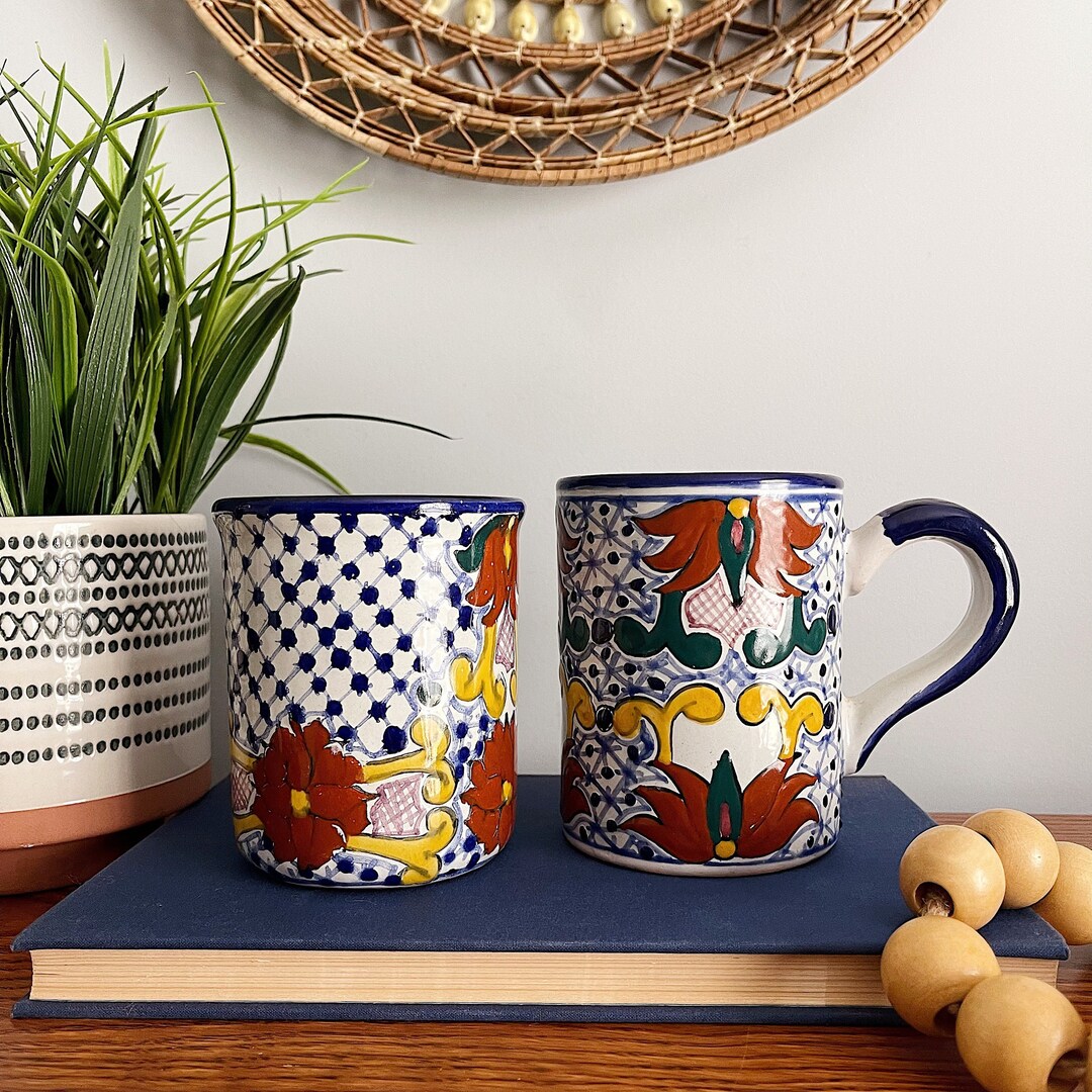 Vintage Talavera Pottery Style Decorative Mexican Folk Art Mug and Cup ...