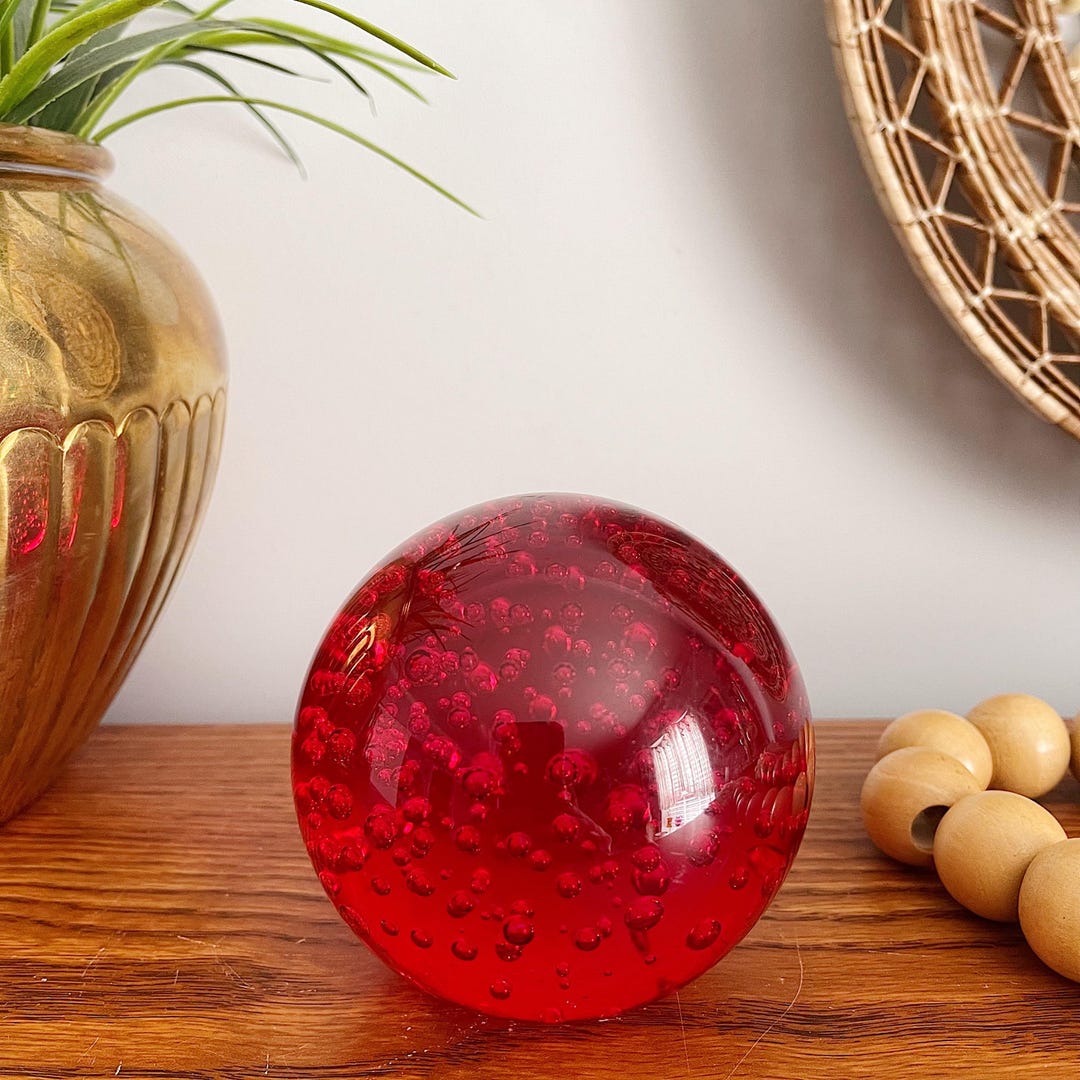 Vintage Glass Art Red Bubble Orb 3 Paperweight - Etsy