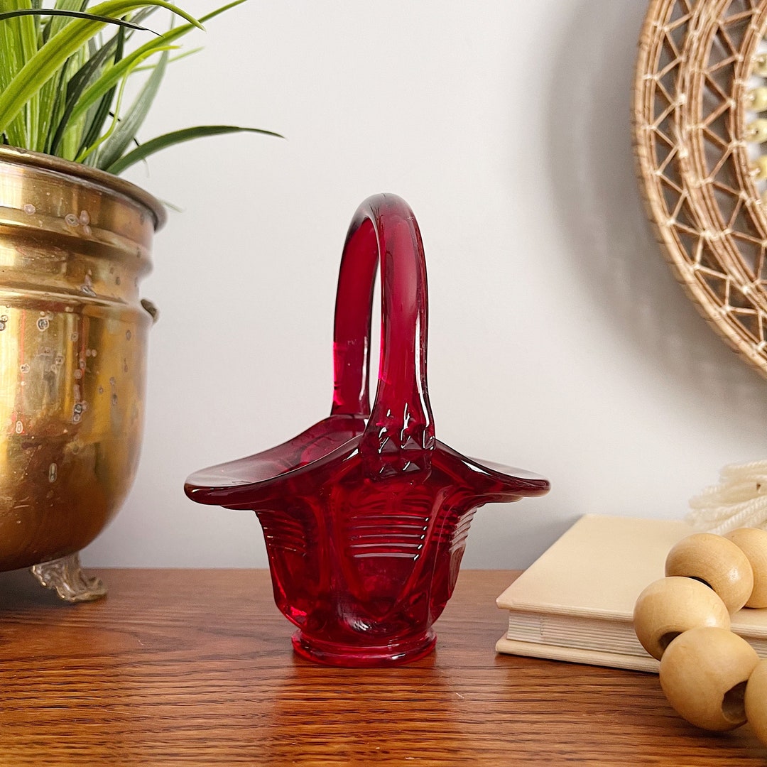 Vintage Ruby Red Fenton Small Glass Basket Collectible - Etsy