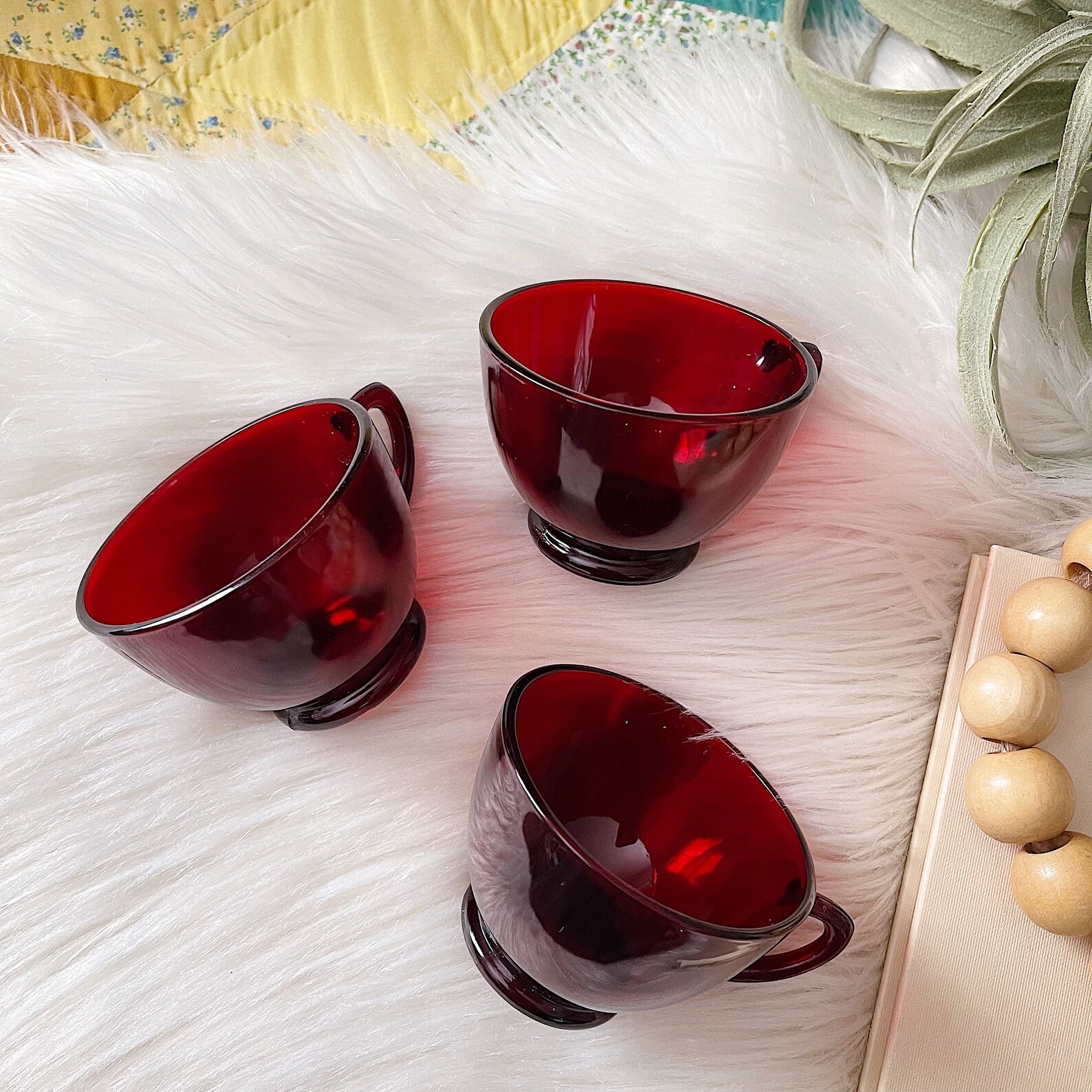 Vintage Ruby Red Glass Mugs Tea Cups Set of 3 - Etsy