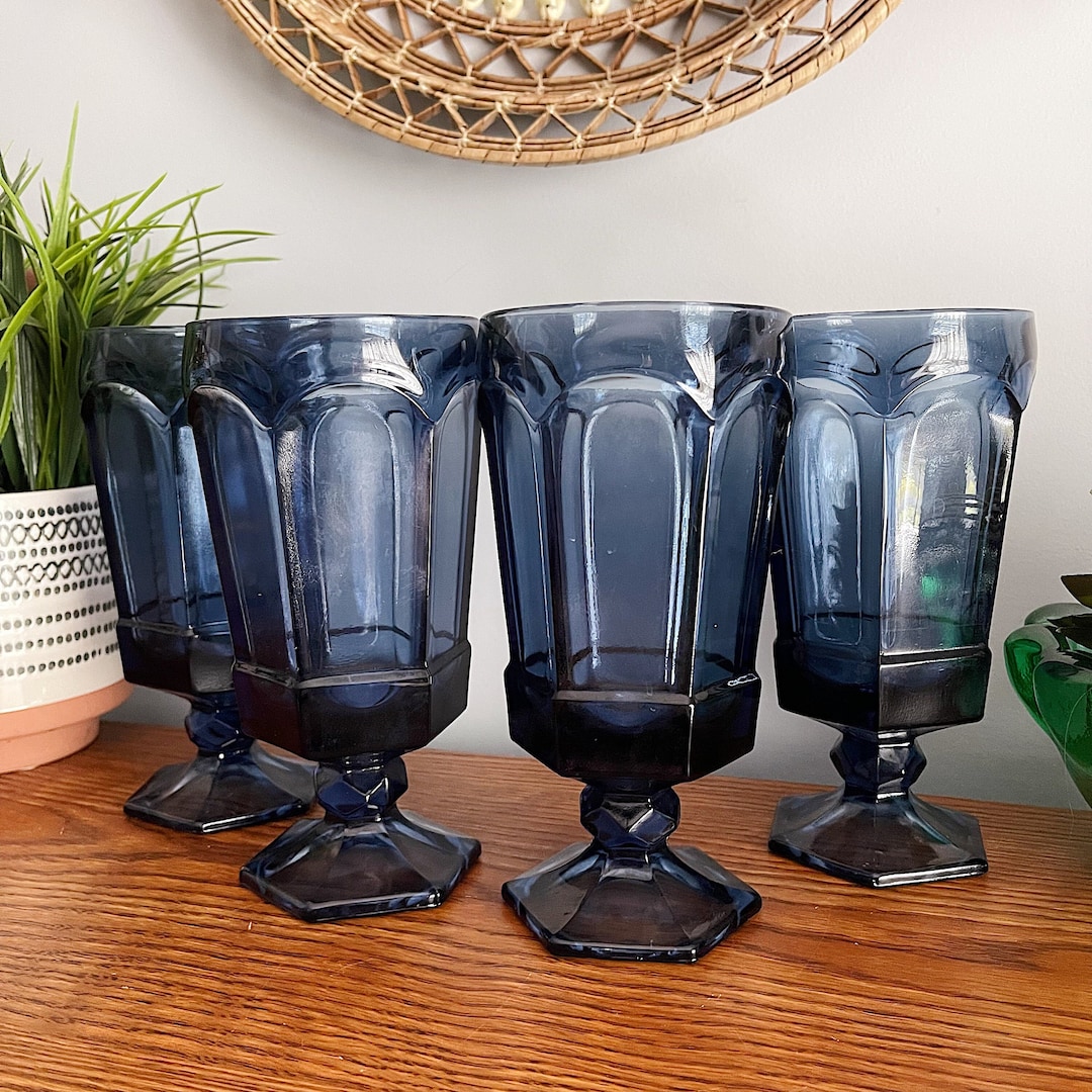 Vintage Fostoria Dark Blue Wine Stemware Colored Glassware Set of 4 ...