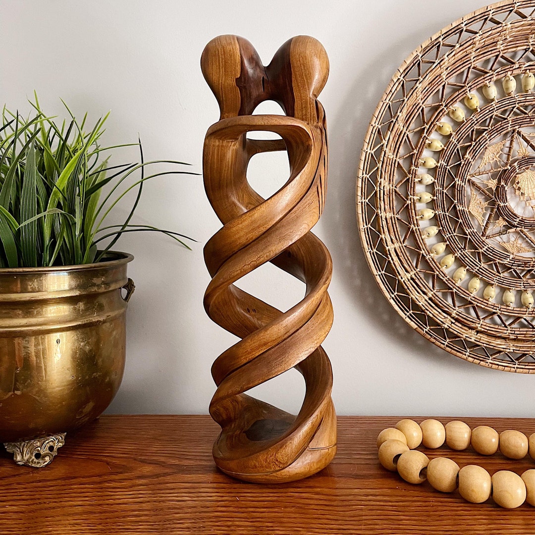 Vintage Hand Carved Wooden African Made Kissing Intertwined Couple ...