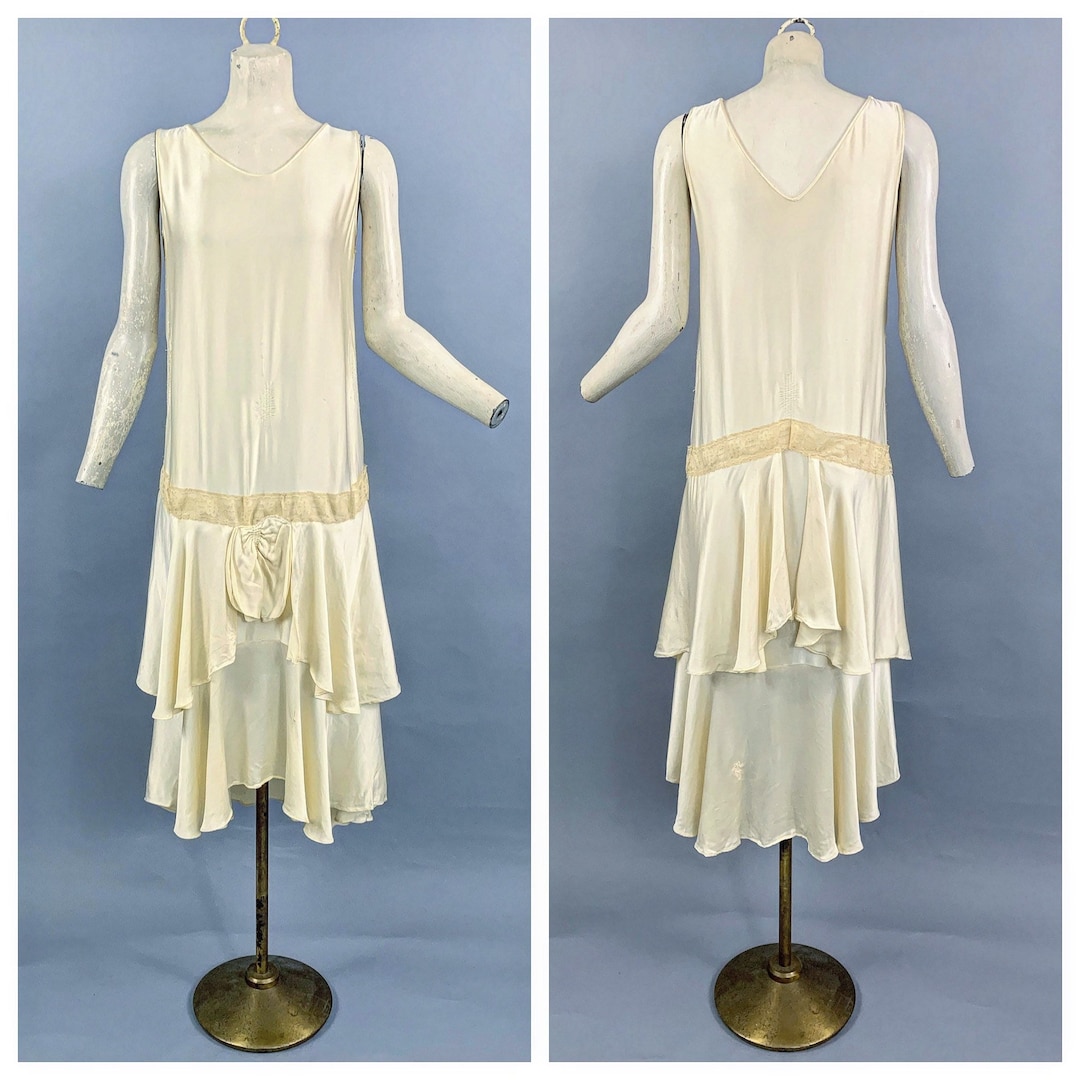 Vintage 1920s Silk Flapper Dress | 1920s Ivory Silk Drop-waist Slip ...