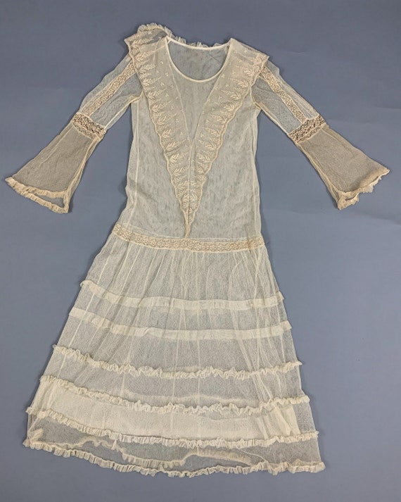 Antique Edwardian net dress | 1910s 1920s ivory hand … - Gem