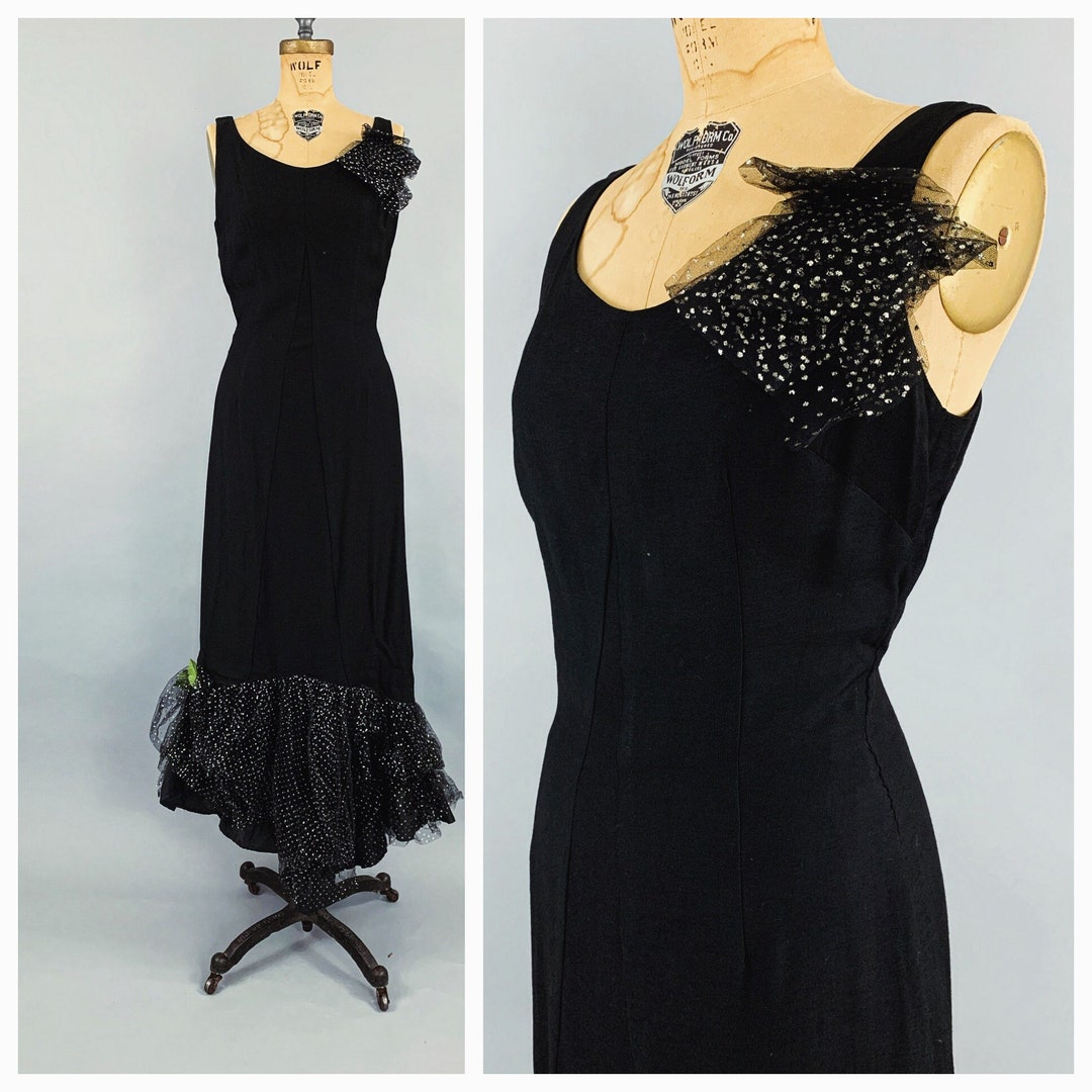 Vintage 50s 60s Alice Edwards Black Bombshell Metallic Tulle Evening ...