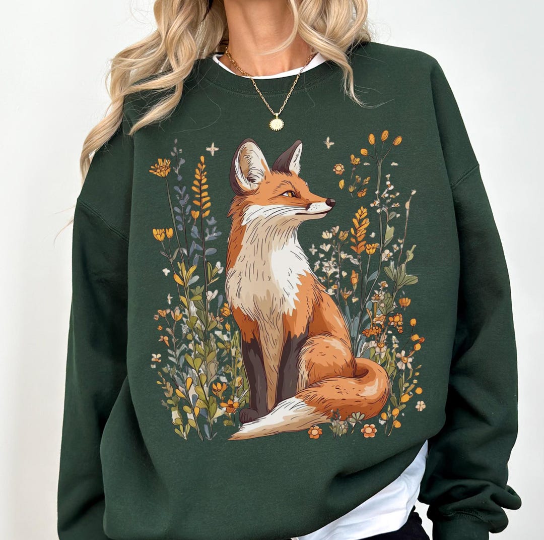 Cute Fox Sweatshirt, Flower Fox Sweater, Cottagecore Sweatshirt ...