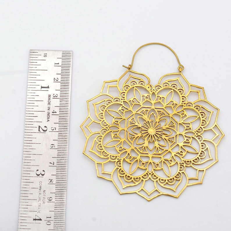 Mandala Art Big Hoop Earring Brass Boho Jewellery,statement Earring in ...