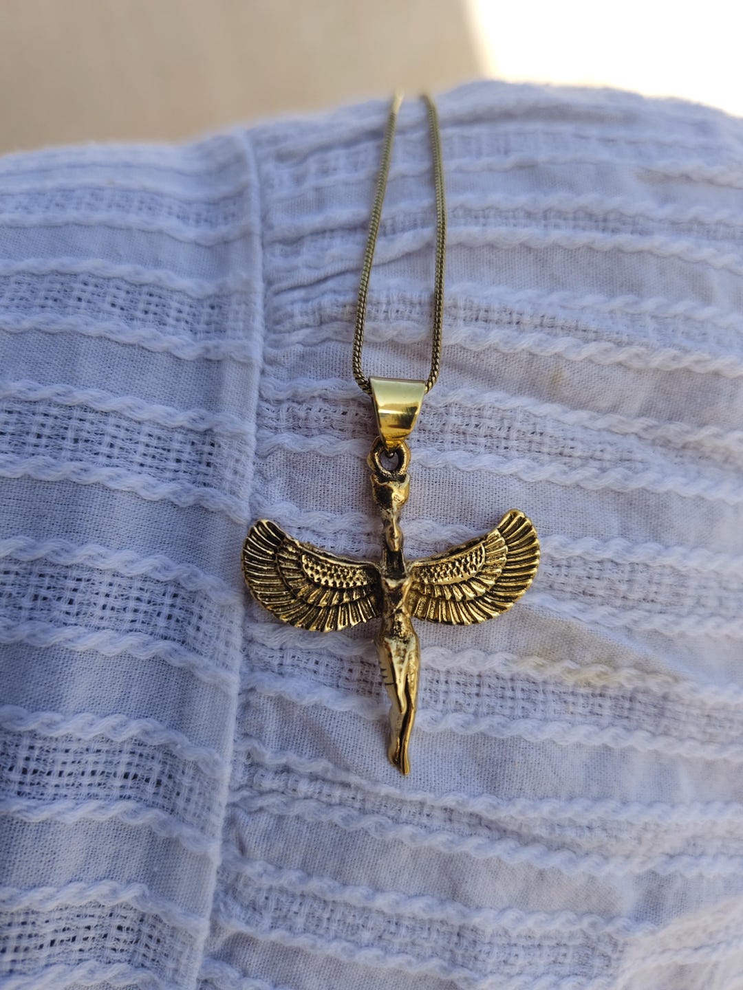 Egyptian Guardian Angel Golden Necklace for Women, Wings of Isis ...