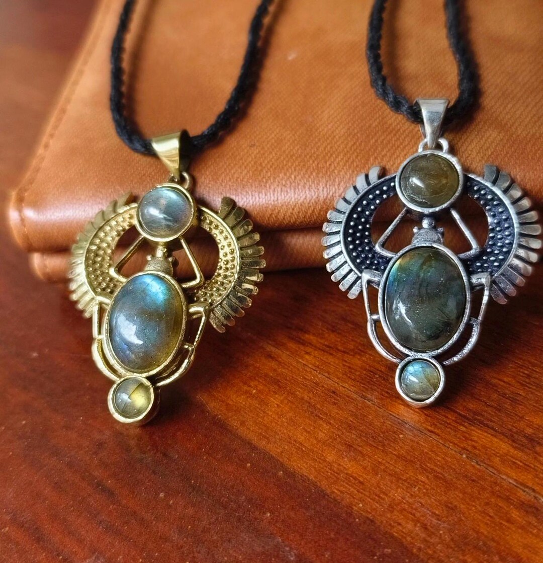 Golden Scrab Stone Pendant With Chain,brass Boho Stone Pendant Best ...
