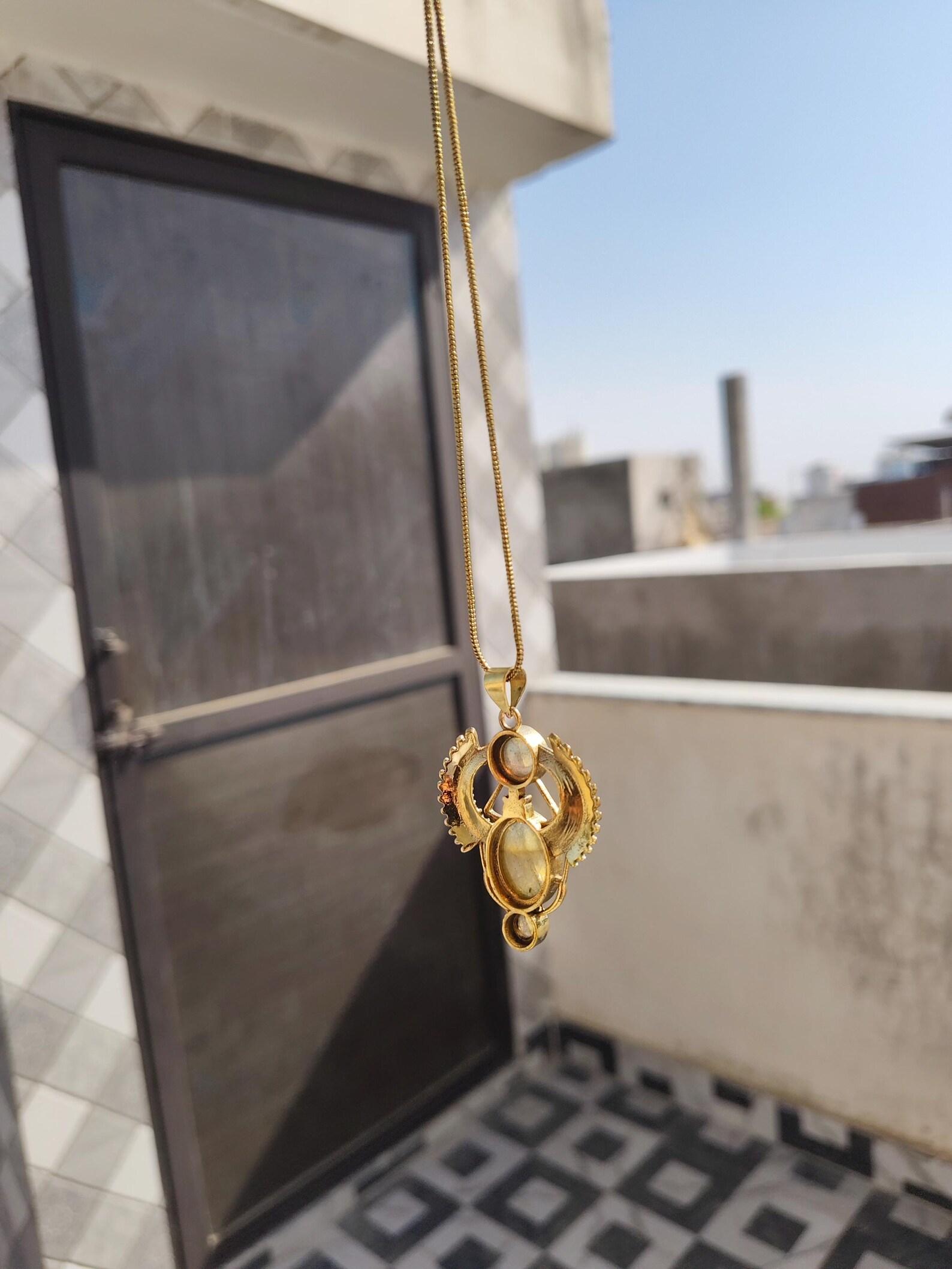 Golden Scrab Stone Pendant With Chain,brass Boho Stone Pendant Best ...