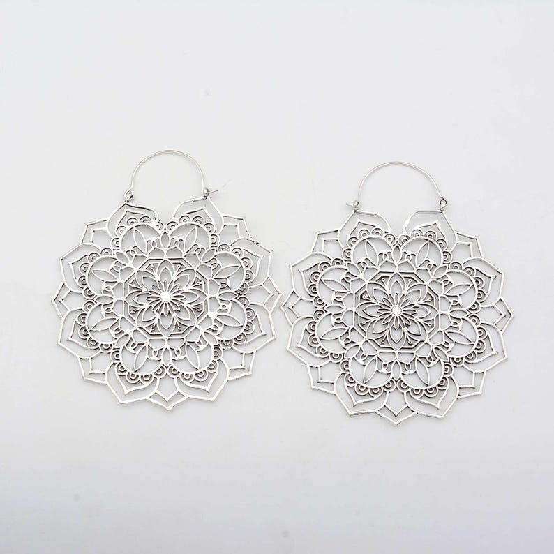 Mandala Art Big Hoop Earring Brass Boho Jewellery,statement Earring in ...